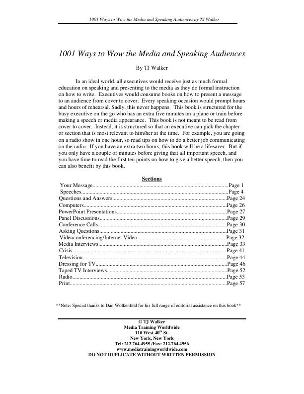 Media & Speaking: Analysis of TJ Walker's 1001 Ways