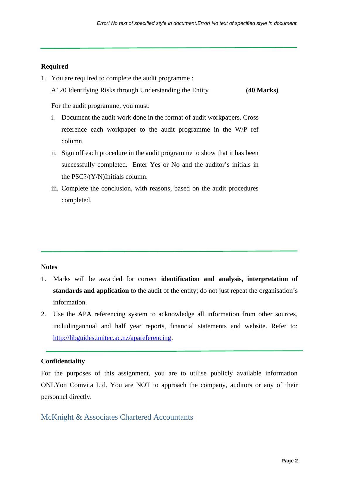 Audit Programme for Identifying Risks through Understanding the Entity - A120