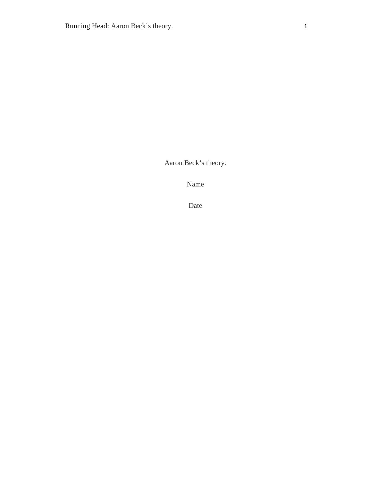 Aaron Beck’s Cognitive Theory of Depression