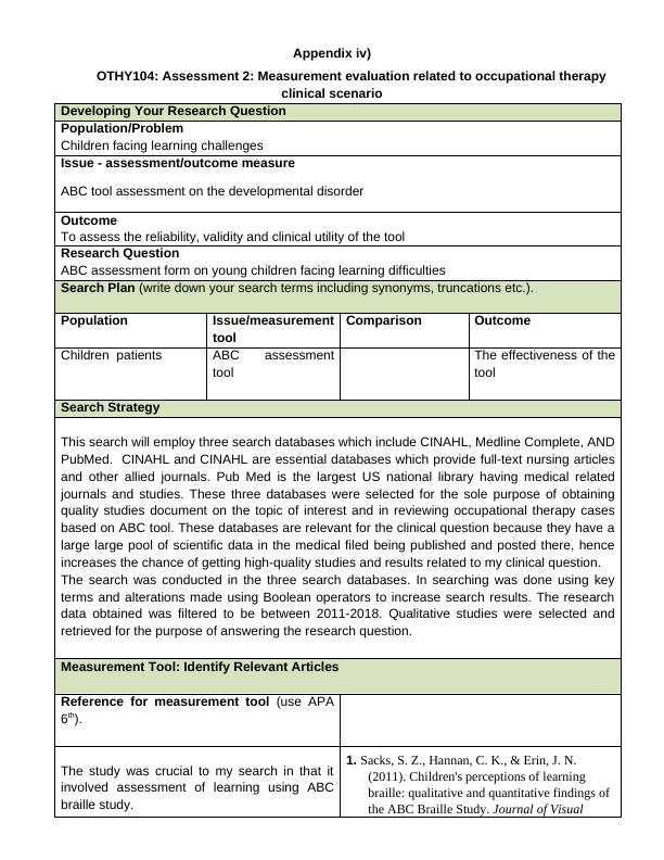 OTHY104: Evaluating ABC Tool for Clinical Scenario