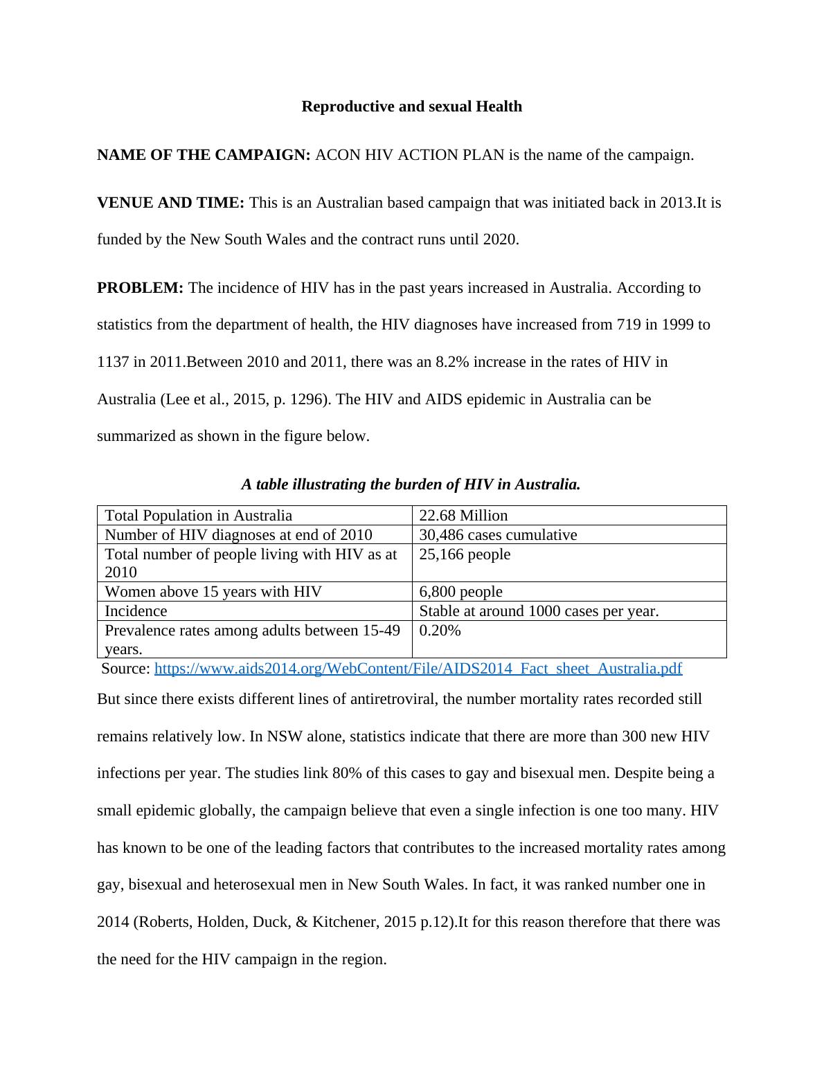 ACON HIV Action Plan: Reducing HIV Transmission in NSW