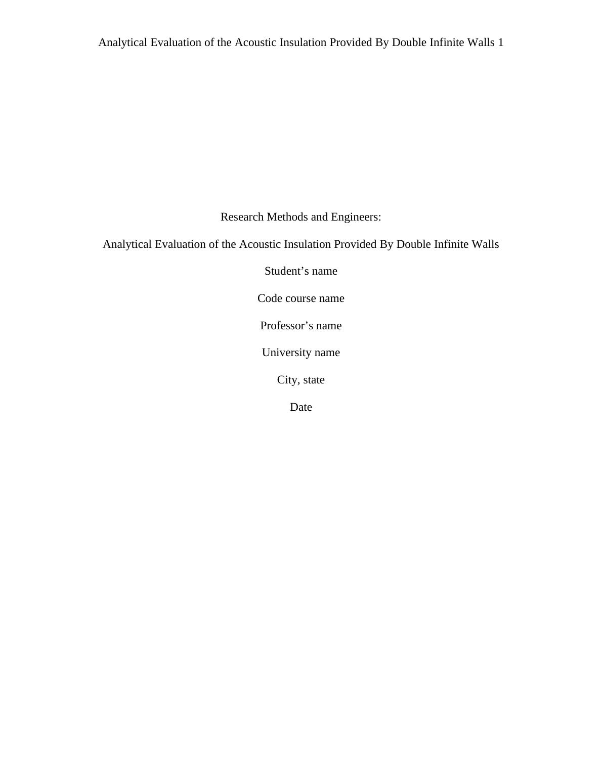 Analytical Evaluation Of Acoustic Insulation By Double Infinite Walls