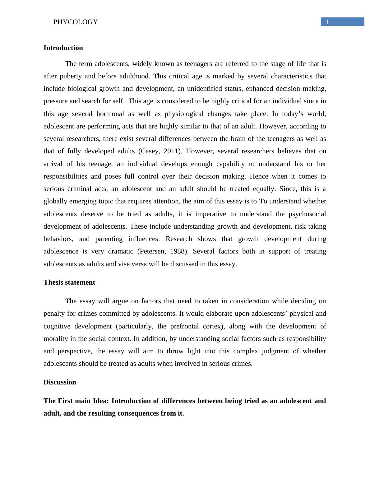 Adolescents and Serious Crimes: Should They be Tried as Adults?