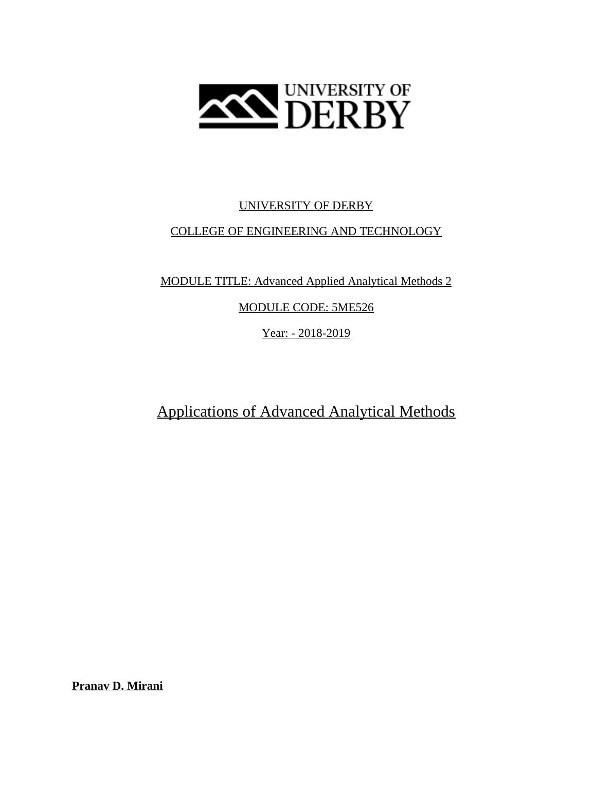 Applications Of Advanced Analytical Methods Desklib