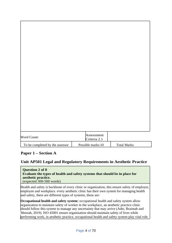 Aesthetic Practice SAQs | Desklib