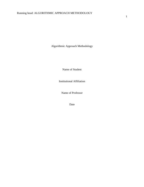 Algorithmic Approach Methodology