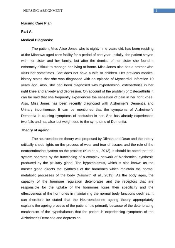 Nursing Care Plan for Alzheimer's Dementia Patient | Desklib