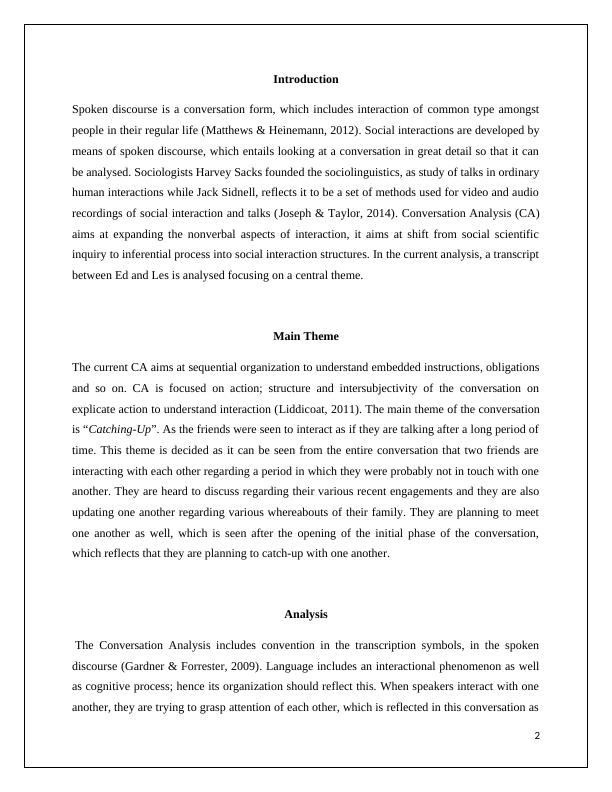 Conversation Analysis Of Spoken Discourse Analyzing Interaction Between The Opening And Closing