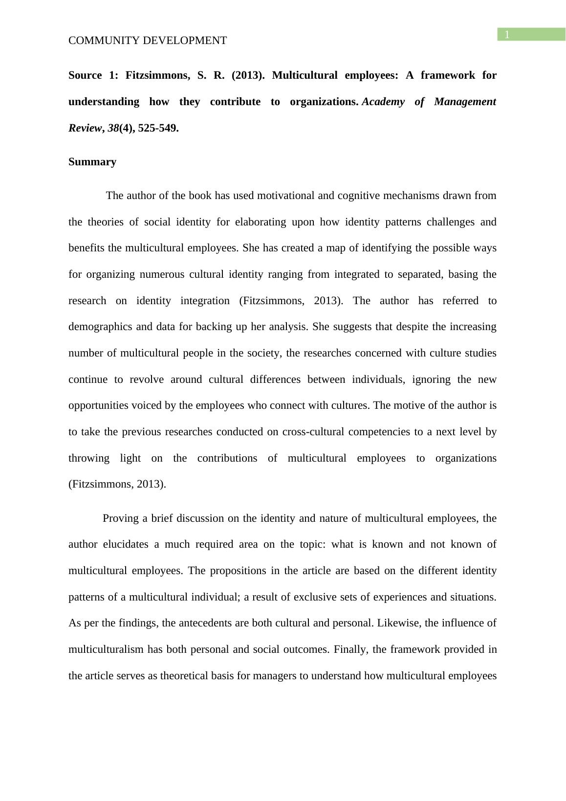 EDN546: Community Development Annotated Bibliography Review