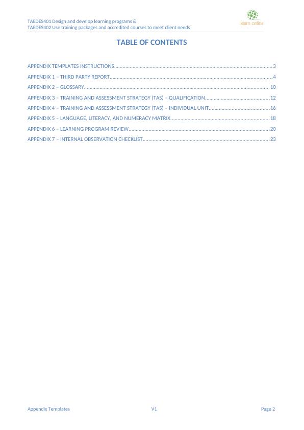 TAEDES401 TAEDES402: Learning Program Design & Development