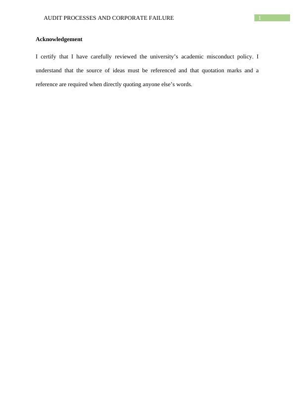 Research on Audit Processes and Corporate Failure ACC320