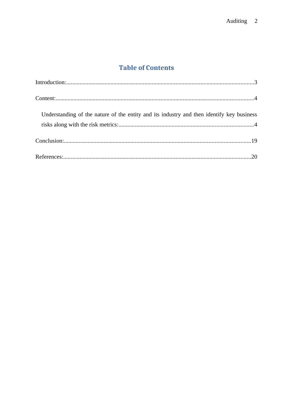 Auditing: Understanding the Nature of Entity and Key Business Risks for ...