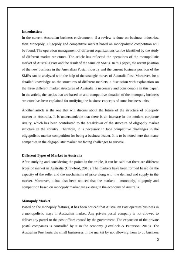 Types of Market in Australia & Government Intervention