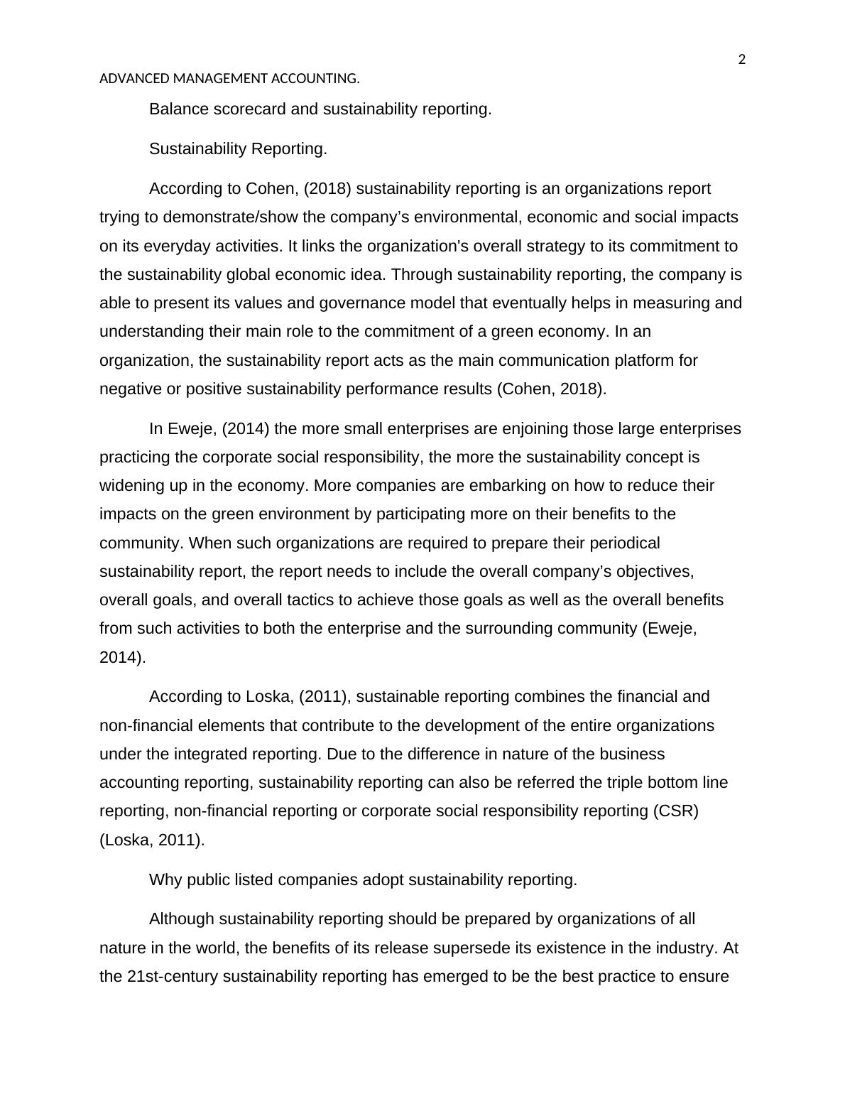 Holmesglen BAC204: Balance Scorecard and Sustainability