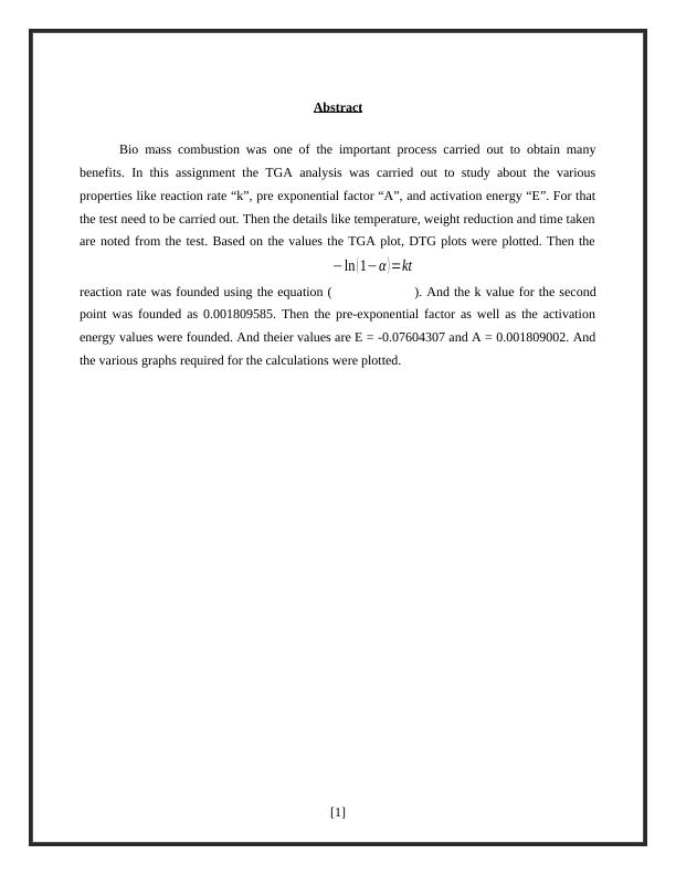 EGR3029M: Biomass Combustion Reaction Rate Analysis