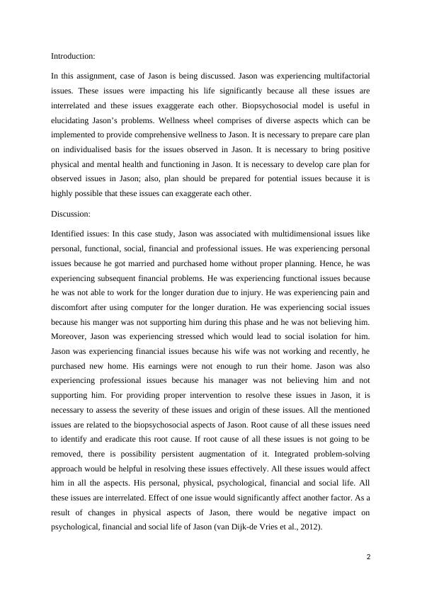 Jason Case Study: Biopsychosocial Model and Wellness Wheel