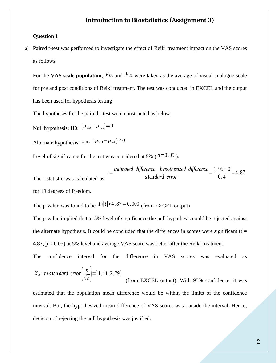 Introduction to Biostatistics Assignment 3: Data Analysis