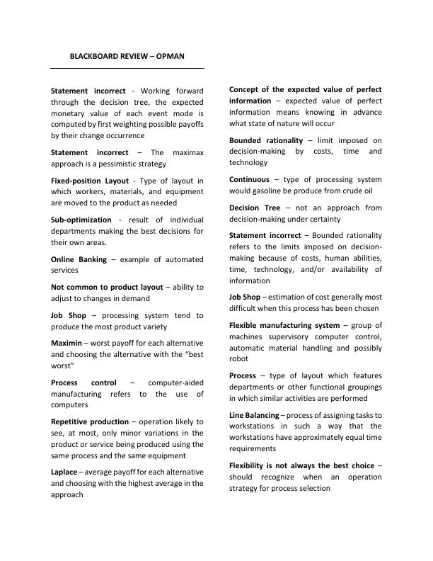 Operations Management: Detailed Blackboard Review Notes