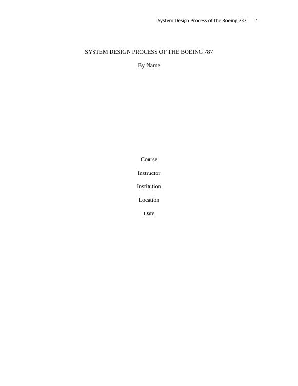 System Design Process of the Boeing 787 - Desklib