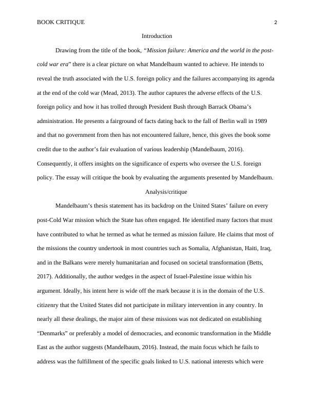 Book Critique: Mission Failure in the Post-Cold War Era