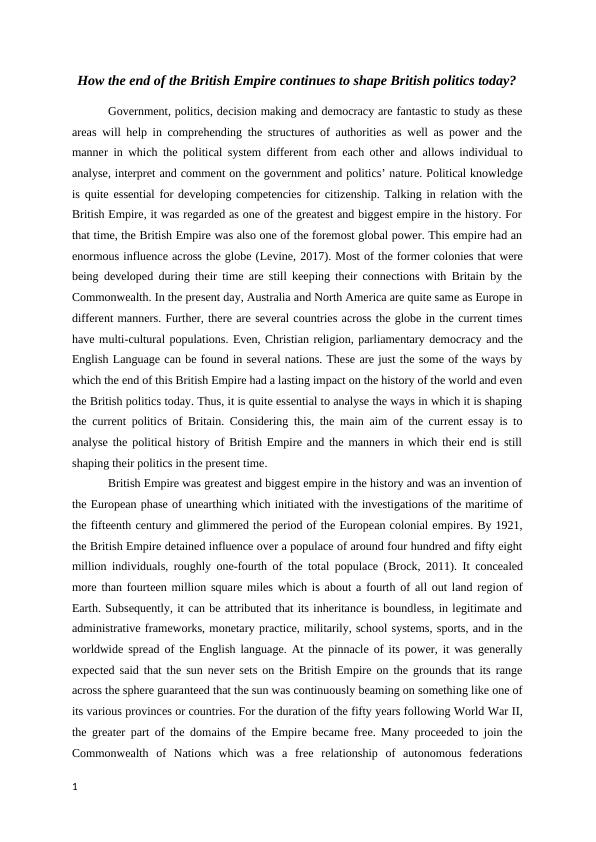 Impact of British Empire on British Politics Today