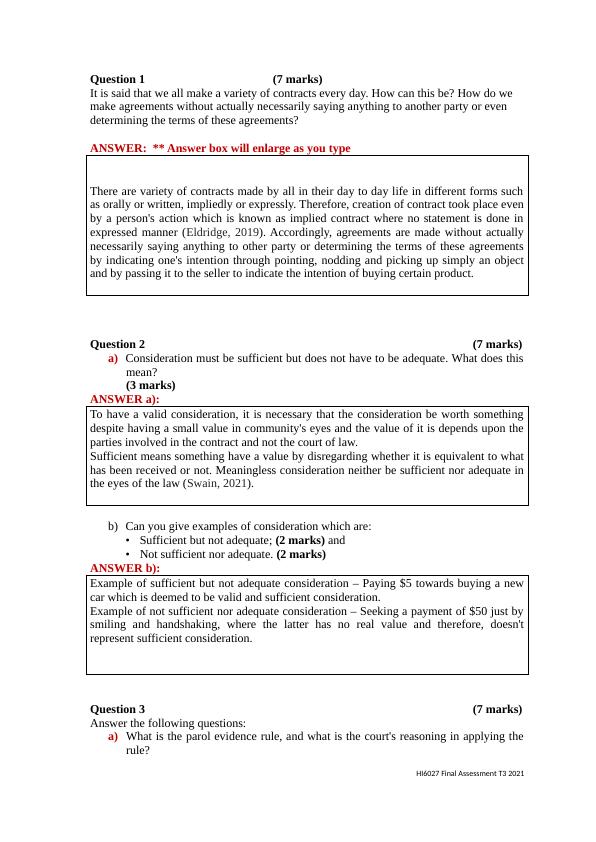 Holmes HI6027 Business & Corporate Law Assessment T3