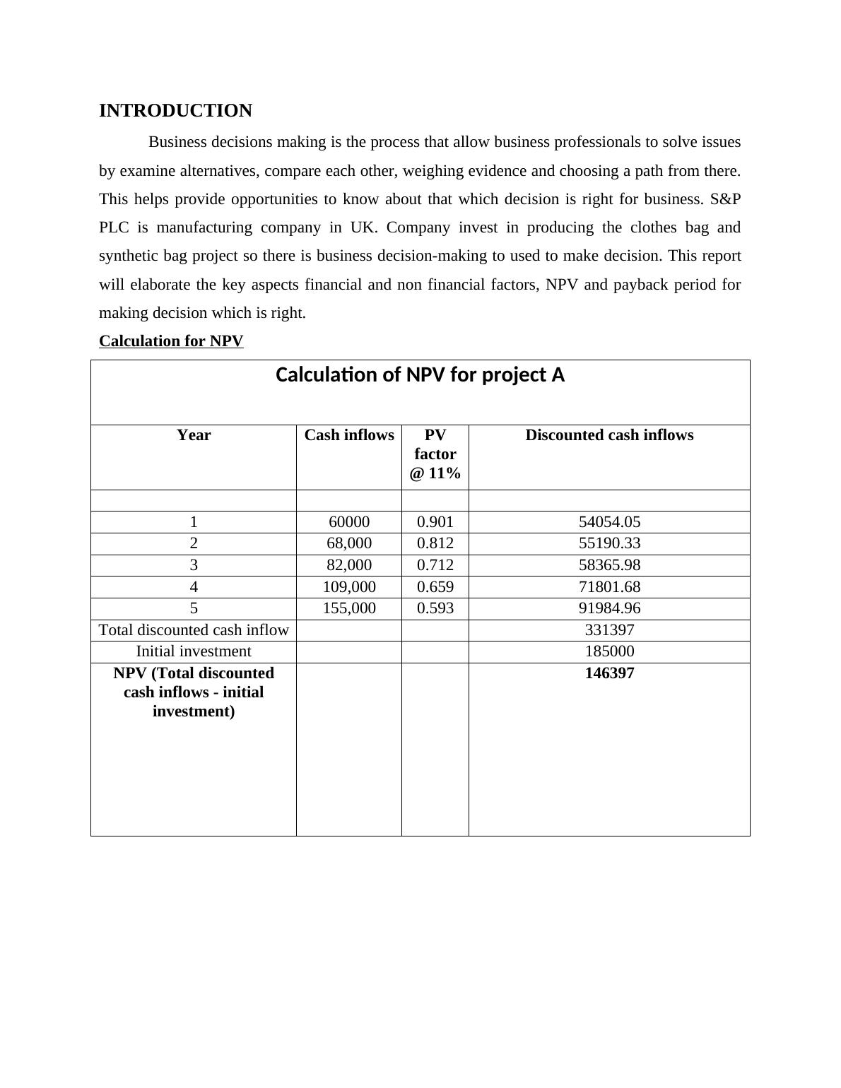 Business Decision Making: NPV and Payback Period Analysis