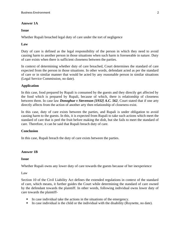 Business Law: Analyzing Duty, Liability, and Contracts