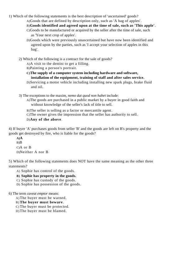 Business Law Quiz: MCQs for Law Students - Desklib