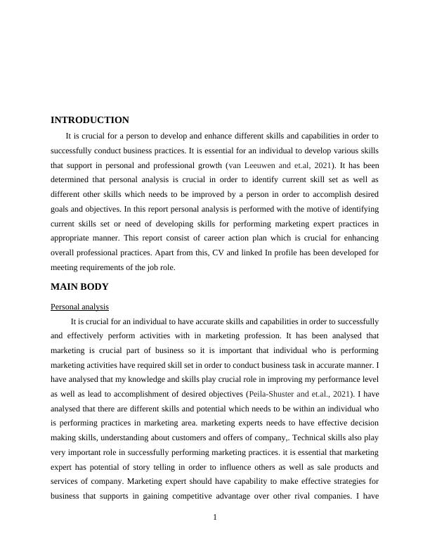 Career Action Plan and Self Reflection for Marketing Expert Practices