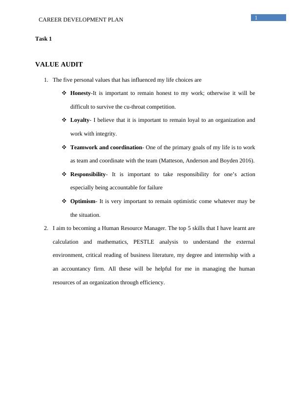 Career Development Plan for Human Resource Manager