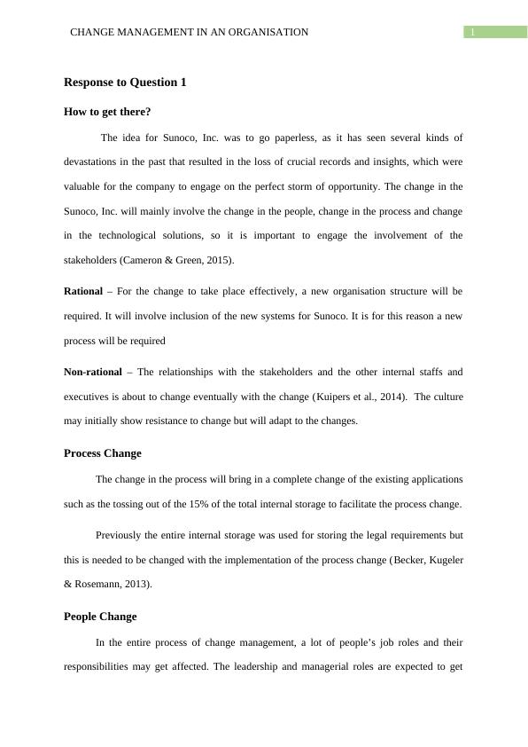 Sunoco, Inc. Case Study: Change and Stakeholder Analysis