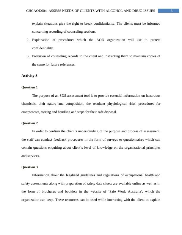 CHCAOD004: Assess Needs of Clients with AOD Issues - Desklib