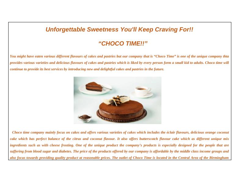 Choco Time: Unique Flavors of Cakes and Pastries