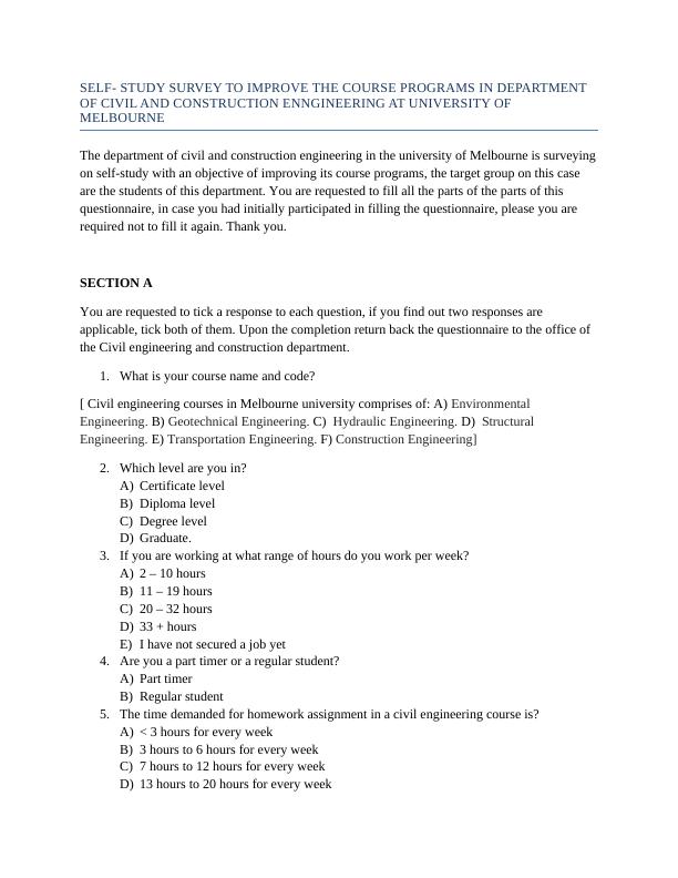 Course Program Improvement Survey: Civil Engineering