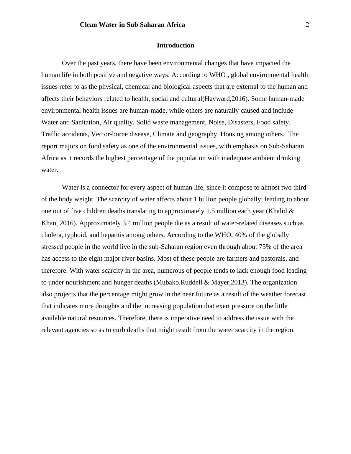 Clean Water in Sub Saharan Africa - Desklib