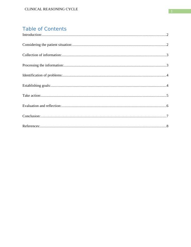 NRSG370: Applying Clinical Reasoning in Case Study