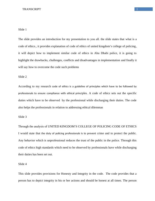 CPS 211 Human Rights: Code of Ethics - Policing Analysis