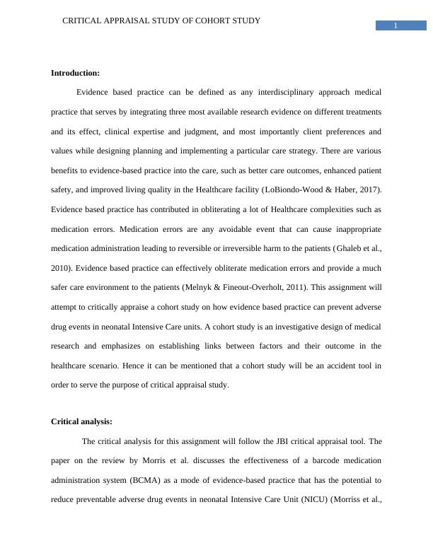 Critical Appraisal Study Of Cohort Study Desklib critical-appraisal-study-of-cohort-study-desklib