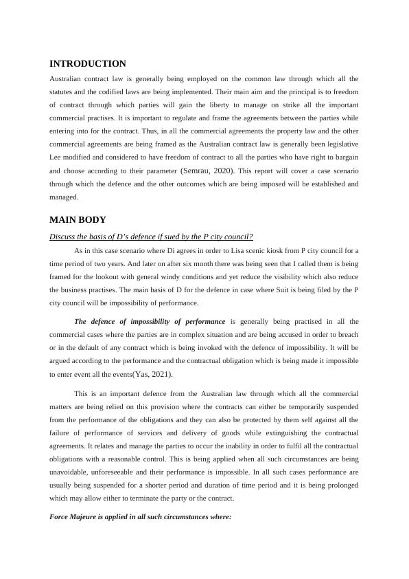 Basis of Defence in Commercial Contract Law: A Case Study