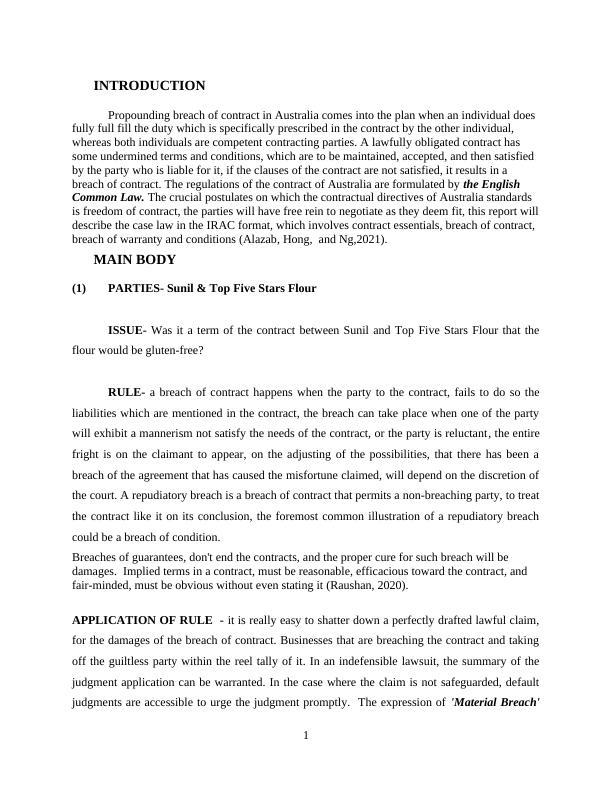 Breach of Contract in Australia: Common Law Assignment IRAC