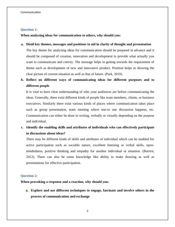 Communication Assessment -2 | Desklib