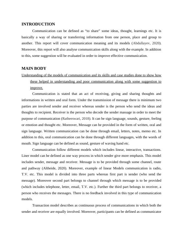 Models of Communication and Communication Skills - Desklib