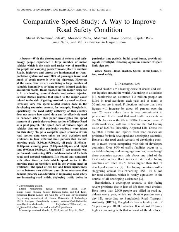 Comparative Speed Study: Improving Road Safety Conditions