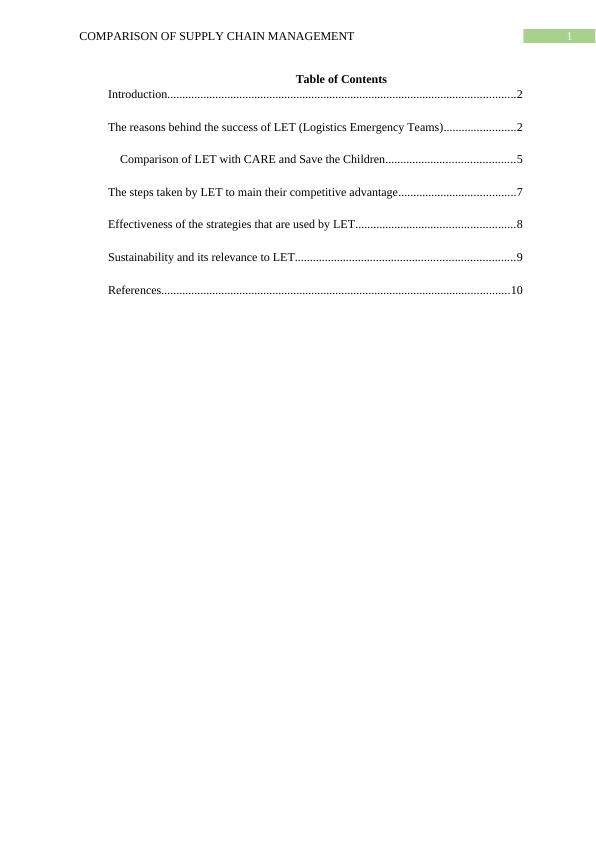 Comparison of Supply Chain Management for Logistics Emergency Teams (LET)