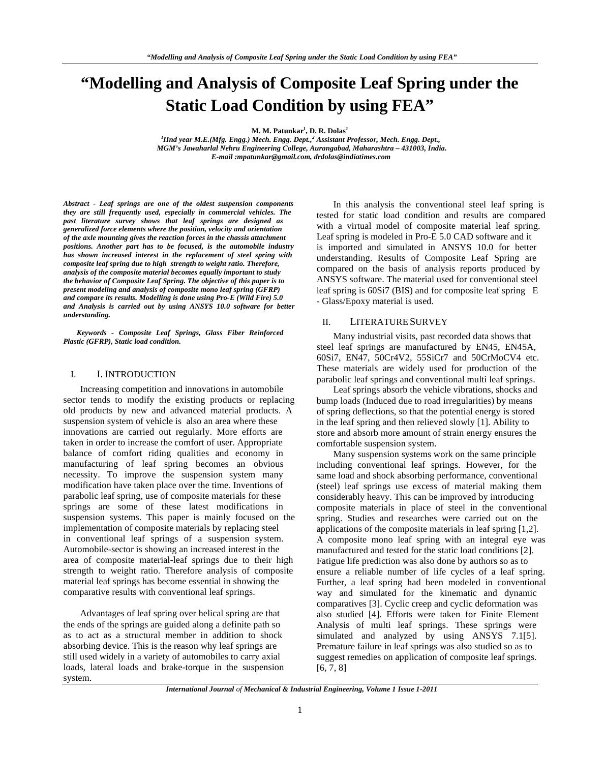 FEA: Composite Leaf Spring Analysis - Static Loading