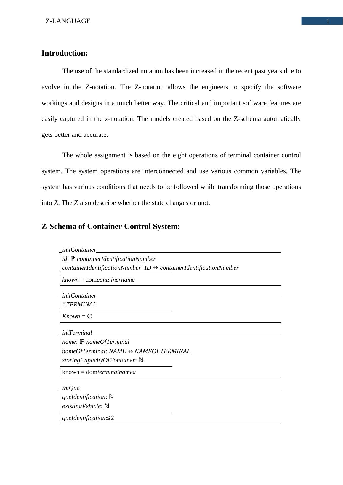 ITECH7410 Software Engineering: Z for Control System