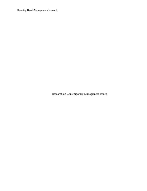 Research on Contemporary Management Issues
