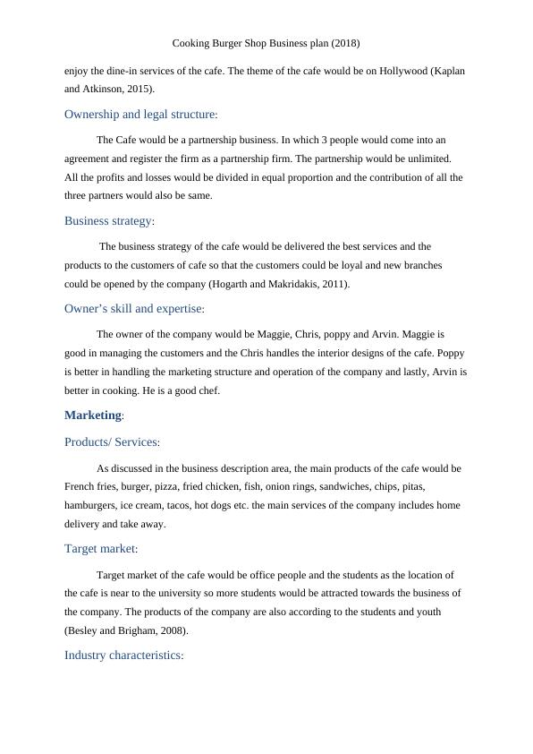 Cooking Burger Shop Business Plan (2018) - Sydney, Australia