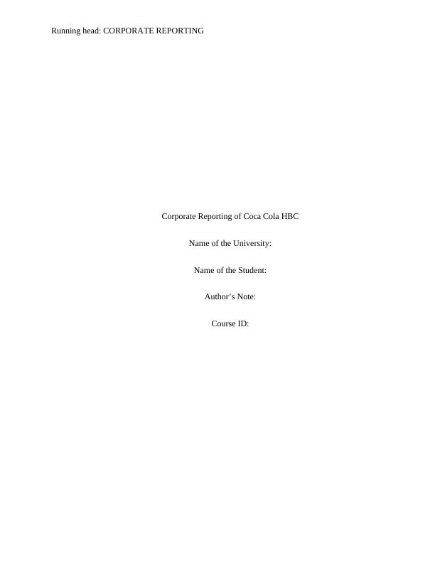 Corporate Reporting of Coca Cola HBC | Desklib